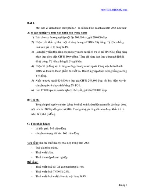 100 bài tập kế toán thuế có lời giải và đáp án | DOC