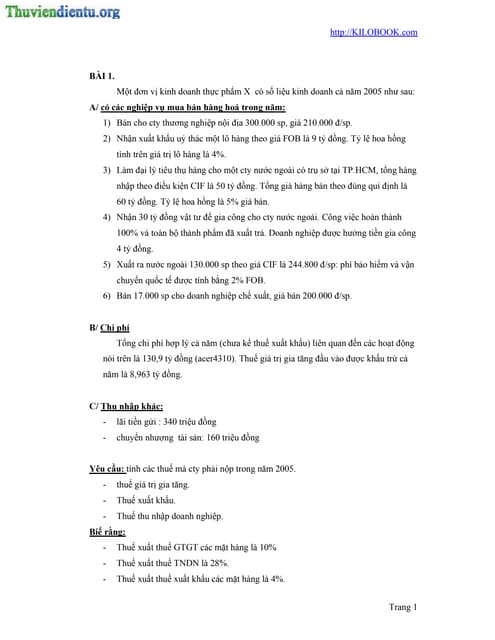 100 bài tập kế toán thuế có lời giải và đáp án | DOC