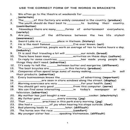 Bai tap word forms | DOC