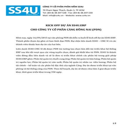 SS4U KICK OFF DỰ ÁN ERP CẢNG ĐỒNG NAI | PDF