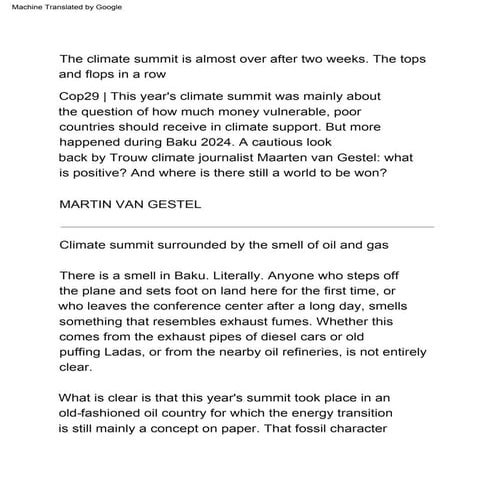 COP29 Results: Article in a Dutch Newspaper Trouw (22 November 2024) | PDF