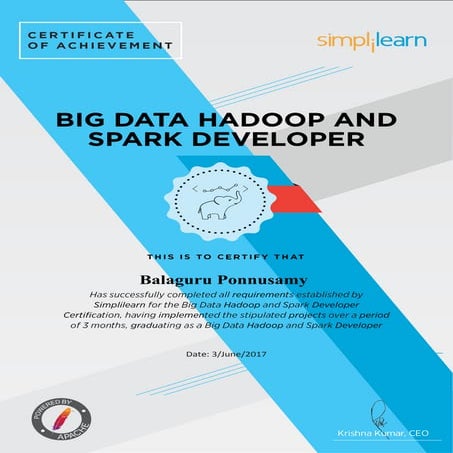 Simplilearn Certificate - Hadoop and Spark | PDF