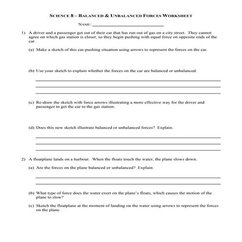 Balanced and-unbalanced-forces-worksheet | PDF