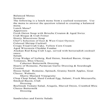 Balanced MenusScenarioThe following is a lunch menu from a sea.docx