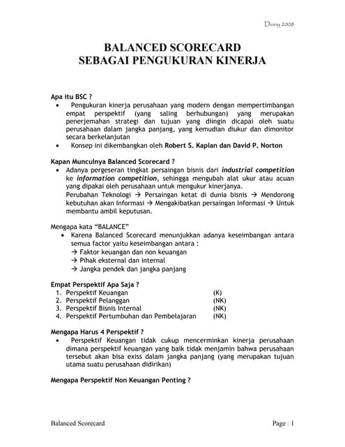 Definisi dan sejarah perkembangan balanced scorecard | PPT