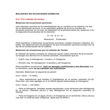 +Balanceo de ecuaciones quimicas | DOC