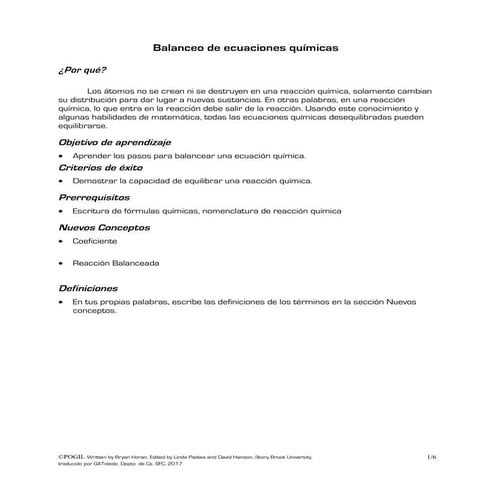 Balanceo de ecuaciones químicas | PDF | Chemistry | Science