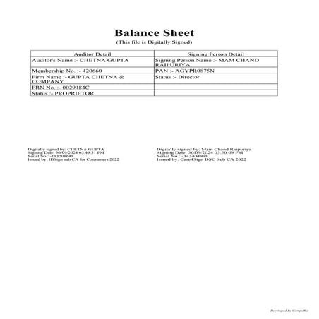 AWPL Balance Sheet 2026 (Asclepius Wellness) | PDF