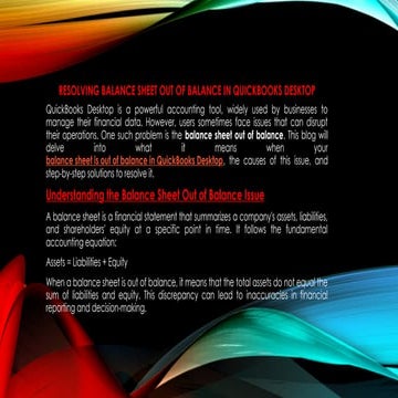 Fixing Balance Sheet Out of Balance in QuickBooks Desktop | PPTX