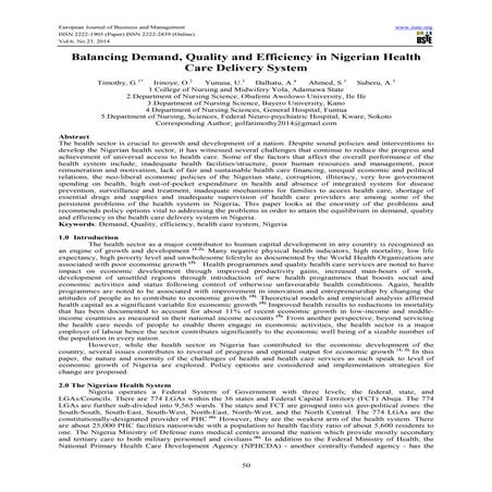 Balancing demand, quality and efficiency in nigerian health care ...