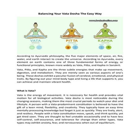 Balancing Your Vata Dosha The Easy Way Pdf