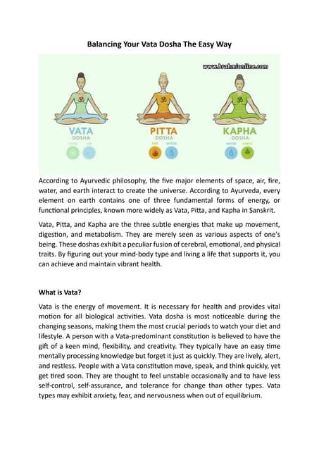 Balancing Your Vata Dosha The Easy Way Pdf