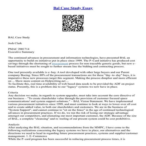Bal Case Study Essay | PDF