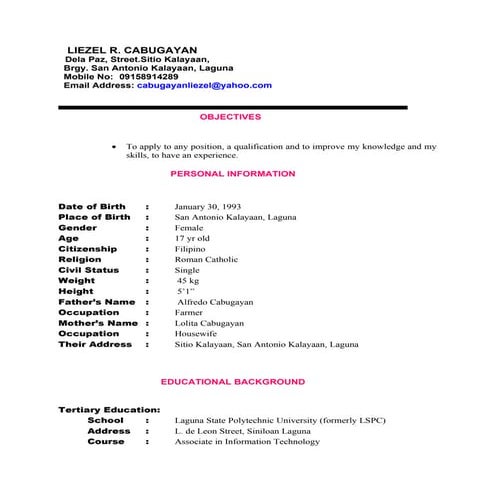 Sample Resume for OJT | DOCX