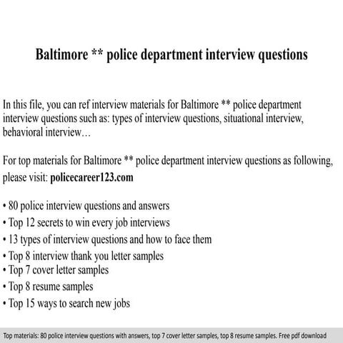 Baltimore police department interview questions | PPT