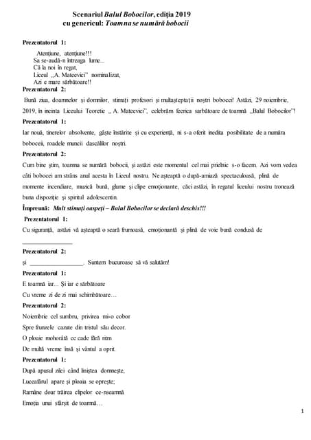 Scenariu -balul bobocilor | DOCX