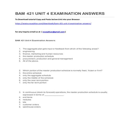 Bam 421 unit 4 examination answers | PDF