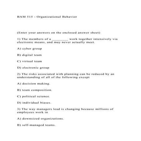 BAM 515 - Organizational Behavior(Enter your answers on th.docx