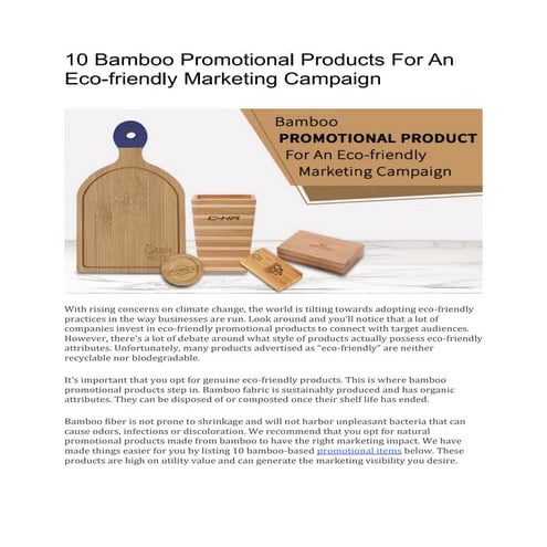 10 Bamboo Promotional Products For An Eco-friendly Marketing Campaign | PDF
