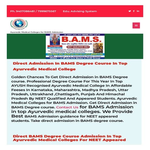 Direct Admission In BAMS Degree Course In Top Ayurvedic Medical College ...