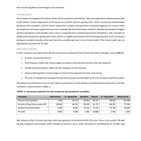 Predicting Alumni Donation Rate | PDF