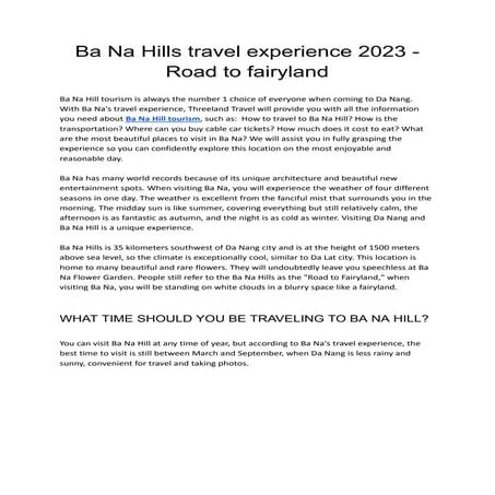 Ba Na Hills travel experience 2023 – Road to fairyland | PDF