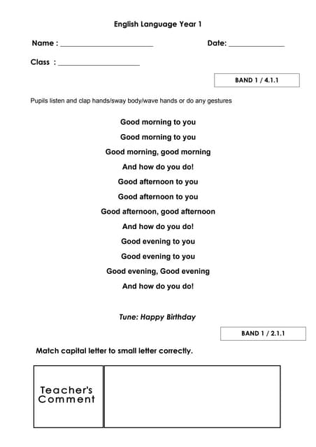 English lesson plan Year 1 - iwear