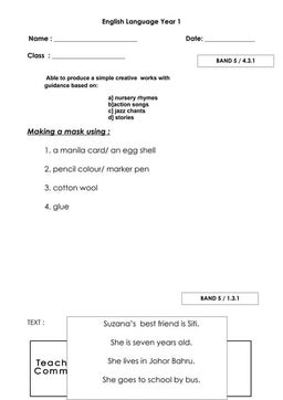 English lesson plan Year 1 - iwear | PDF