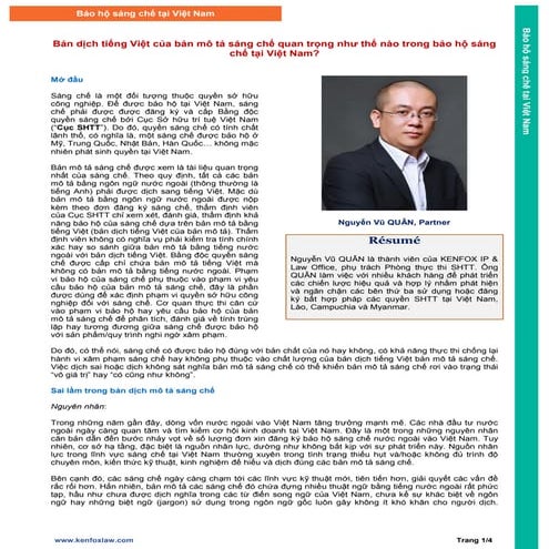 Ban dich tieng viet cua ban mo ta sang che quan trong nhu the nao trong bao ho sang che tai viet ...