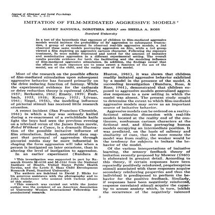 Bandura, Ross i Ross (1961) experiment pdf | PDF