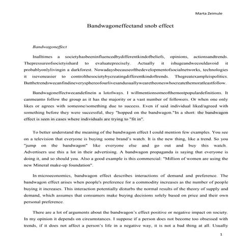 Bandwagon effect and snob effect | DOCX