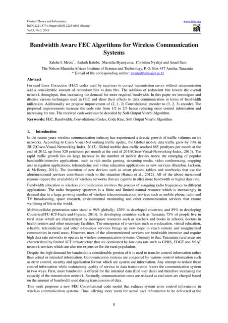 Bandwidth Aware Fec Algorithms For Wireless Communication Systems Pdf 9931