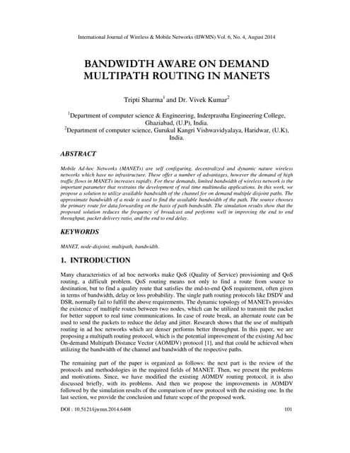Bandwidth aware on demand multipath routing in manets | PDF Bandwidth aware on demand multipath routing in manets | PDF
