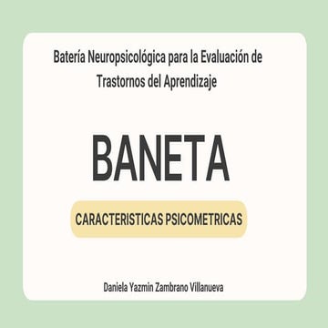 Características de BANETA. Bateria Neuropsicologíca | PDF
