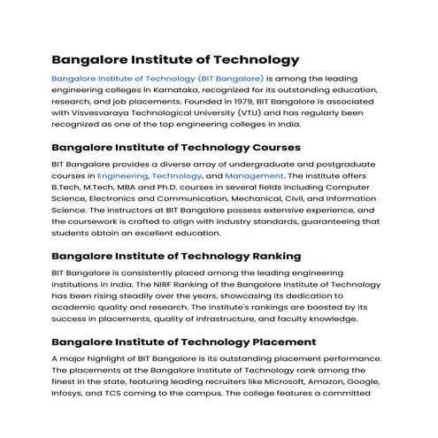 Bangalore Institute of Technology (BIT), Banaglore | PDF
