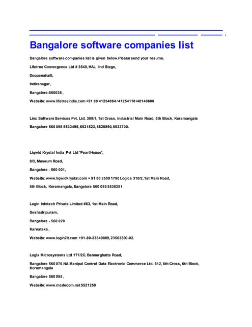 Bangalore it companies List | PDF