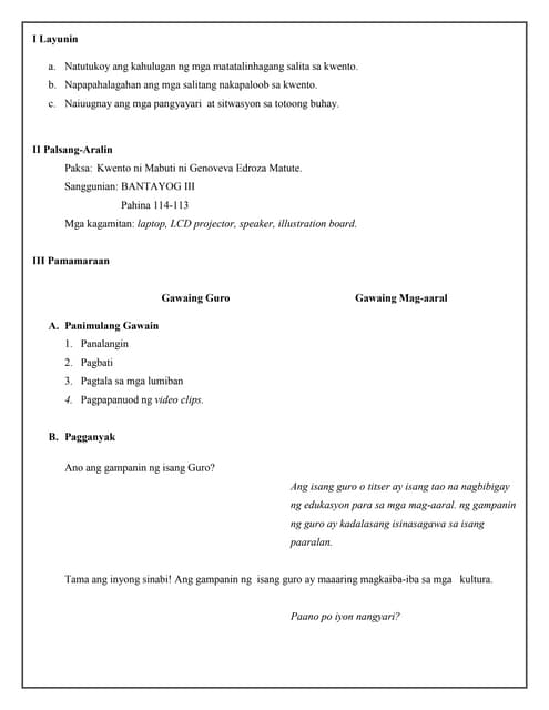 GRADE 4 FILIPINO LESSON PLAN | DOC