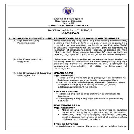 LESSON EXEMPLAR FILIPINO 7 - WEEK 1 - MATATAG CURRICULUM | PDF