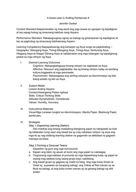 Banghay aralin sa araling panlipunan 9 | PDF