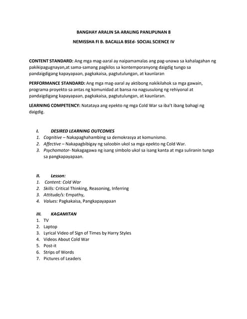 Banghay aralin sa araling panlipunan 9 | PDF