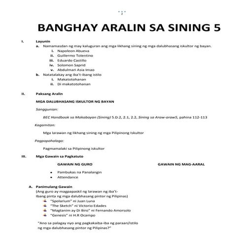 BANGHAY ARALIN SA SINING 5 | DOCX