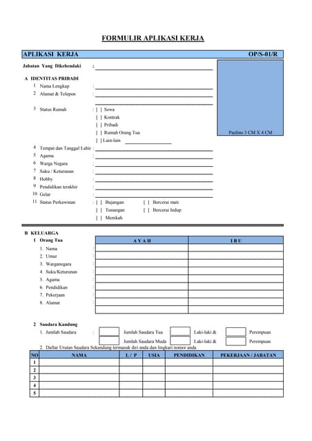 Application Form / Formulir Lamaran kerja | PDF