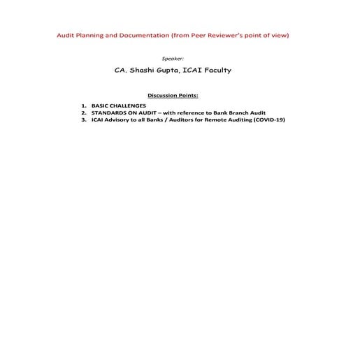 Bank audit planning 12.04.20_ca shashi gupta | PDF