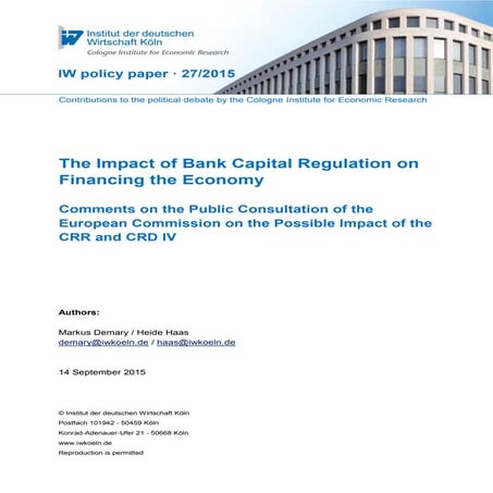 The Impact of Bank Capital Regulation on Financing the Economy | PDF