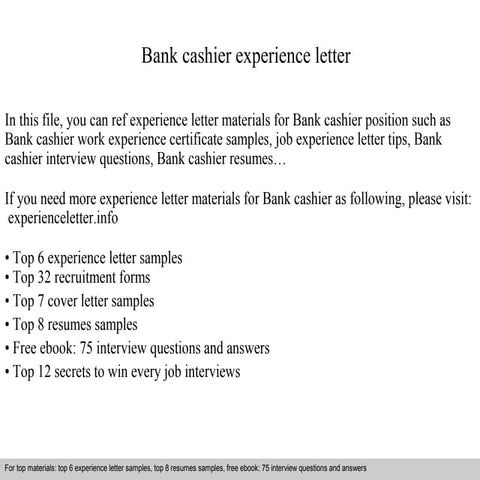 Bank cashier experience letter | PPT