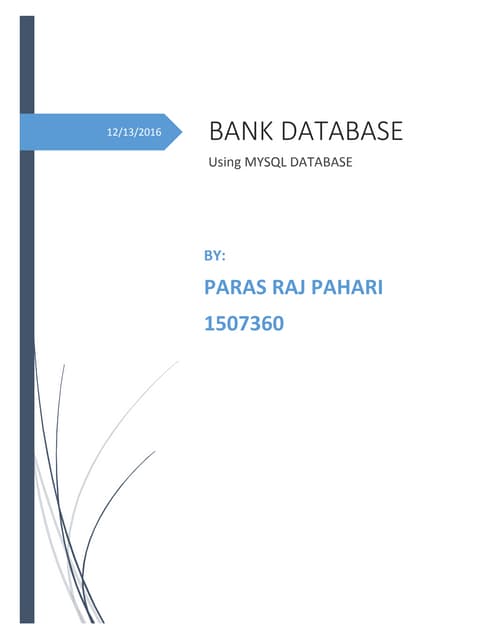 Bank Database using MySQL | PDF Bank Database using MySQL | PDF