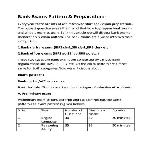 Bank Exams Pattern & Preparation | PDF