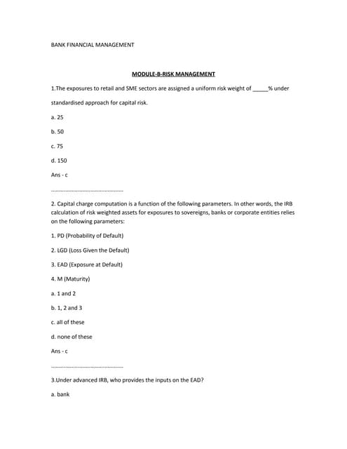 Advanced bank management answers | PDF