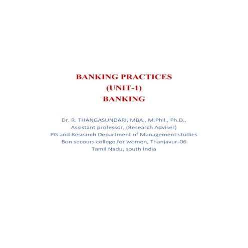 Banking (unit-1) | PDF