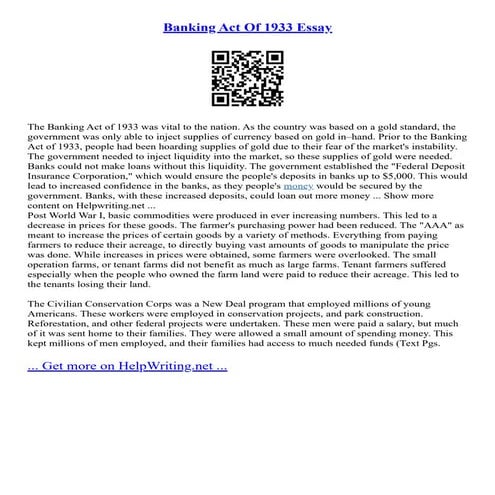 Banking Act Of 1933 Essay | PDF